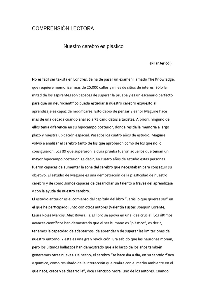 Comprensión Lectora Cuarto Grado Pdf Aprendizaje Cerebro