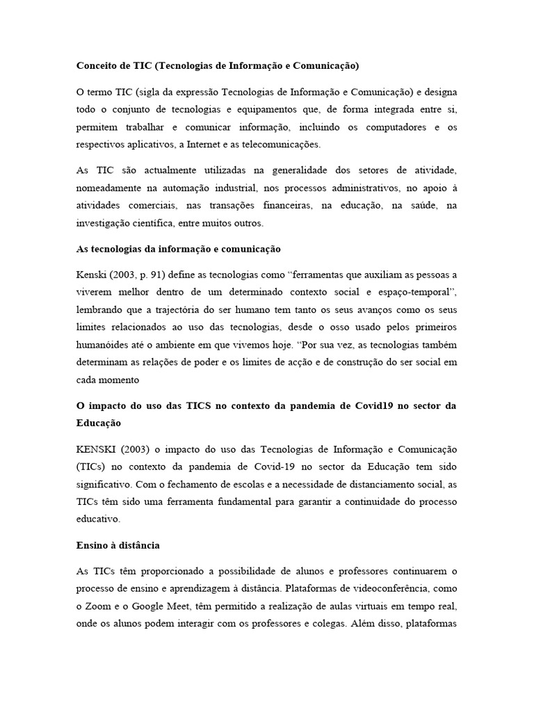 Conceito de TIC | PDF | Tecnologia da Informação e Comunicação ...