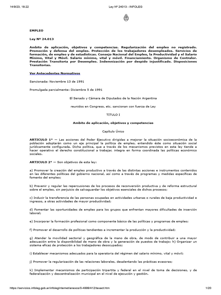 Ley 24013 | PDF | Derecho laboral | Salario