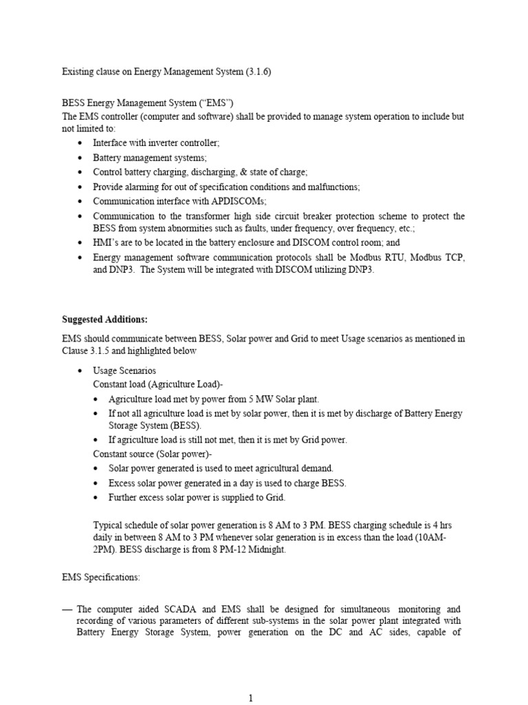 BESS Energy Management System - Apdiscomm | PDF | Solar Power | Scada