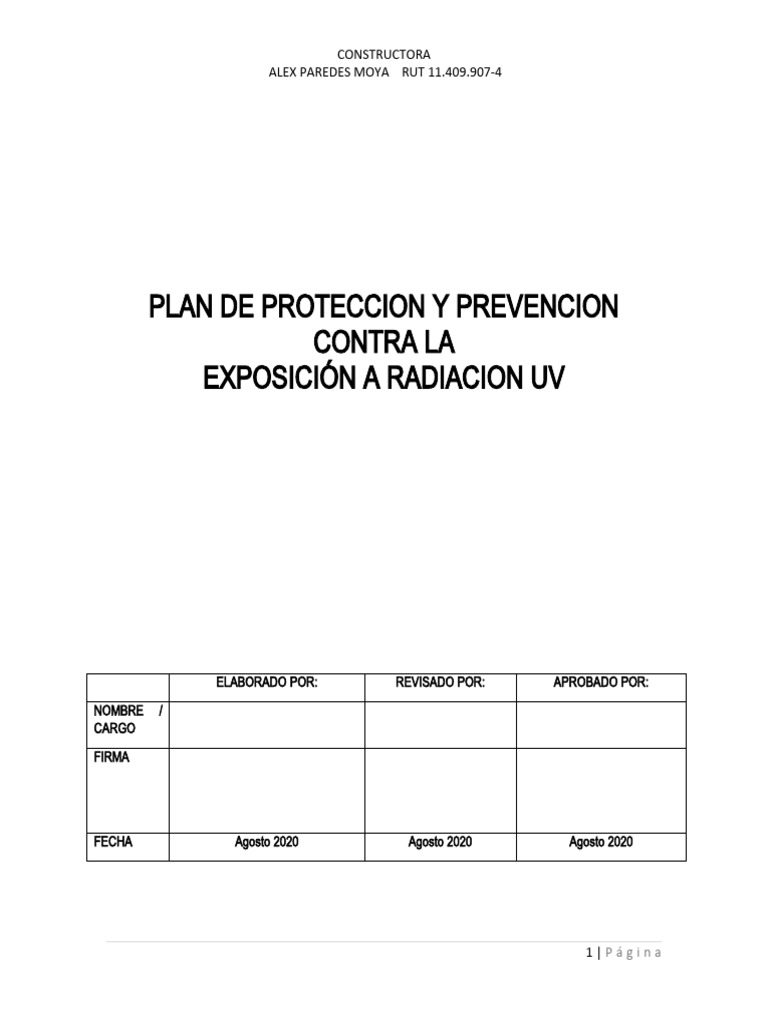 Plan de Proteccion y Prevencion Contra La Exposicion Ruv | PDF ...