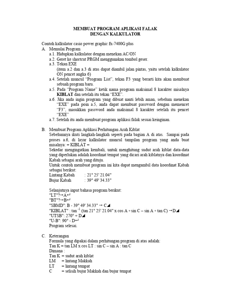 Program Aplikasi Kiblat di Kalkulator | PDF | Metode & Bahan Ajar