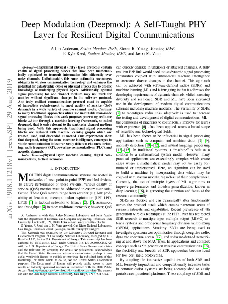 Anderson and Reed. Deep Modulation (Deepmod) - A Self Taught PHY Layer ...