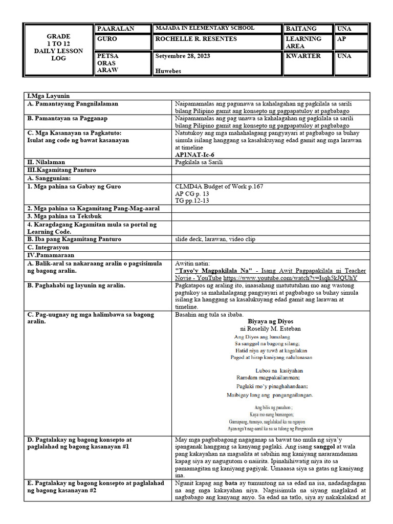 Ap DLP Quarter 1 Week 5 Day 4 | PDF