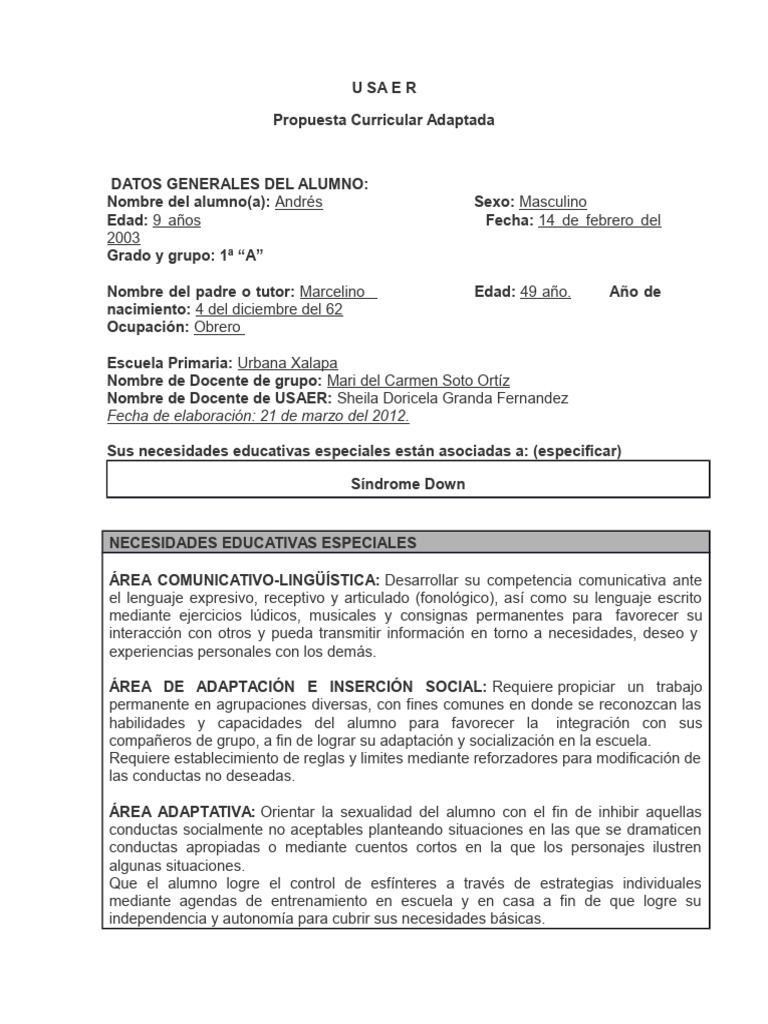 Propuesta Curricular Adaptada Ejemplo 4 PDF Free | Descargar gratis PDF | Evaluación | Plan de ...