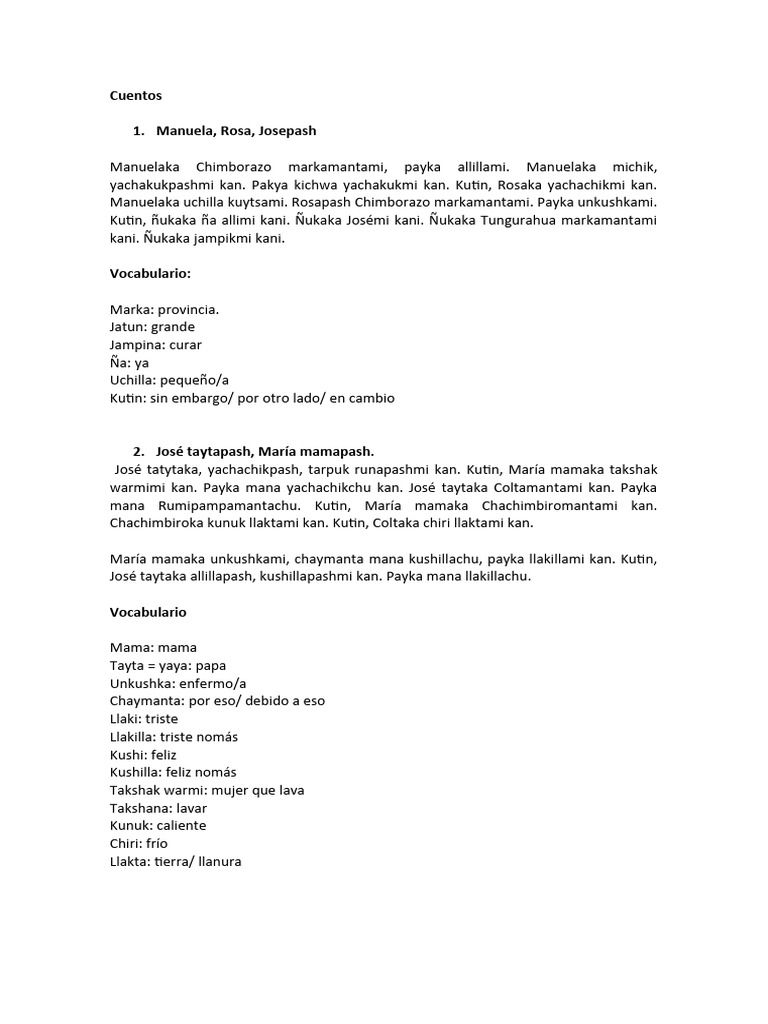 Cuentos Cortos Kichwa | PDF