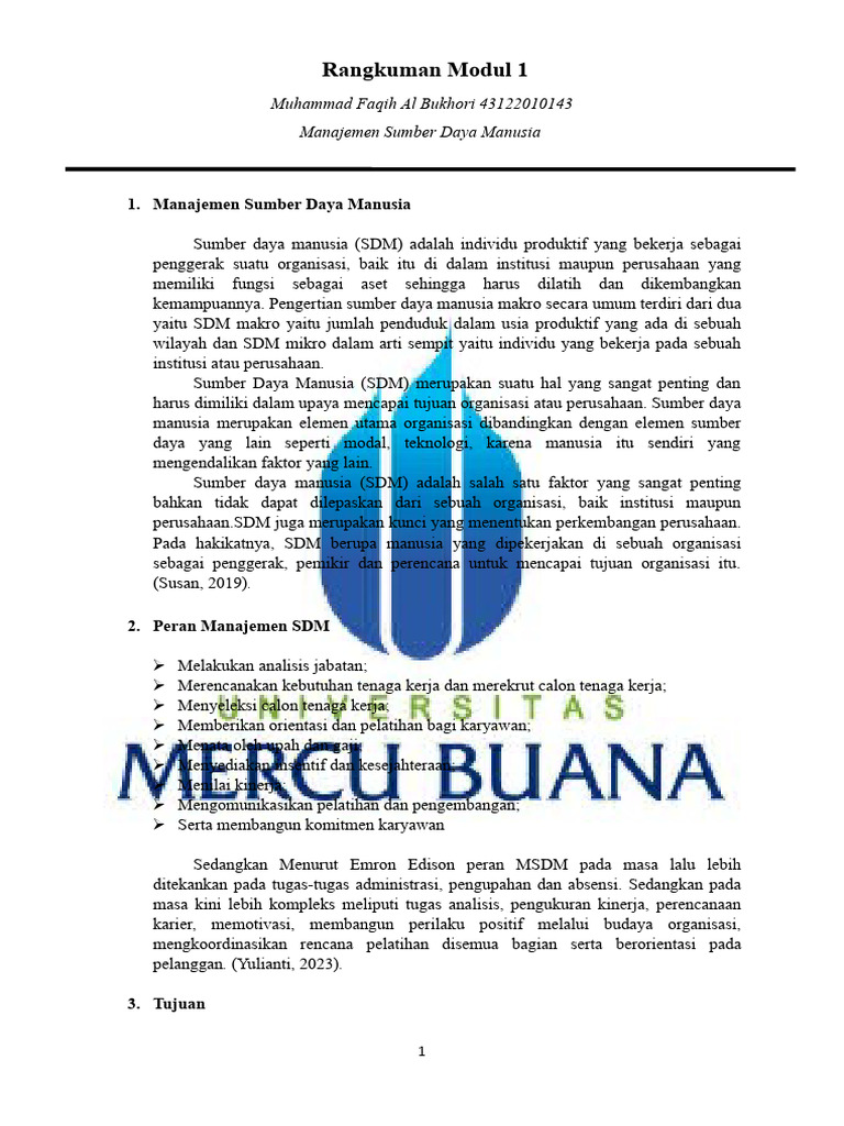 Rangkuman Modul 1 MSDM | PDF