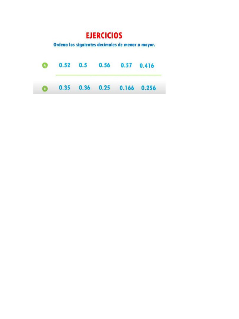 Ejercicios Ordenar Decimales | PDF