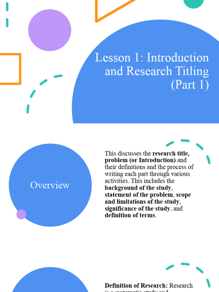 Lesson 1 Introduction and Research Titling (Part 1) | PDF | Science | Methodology