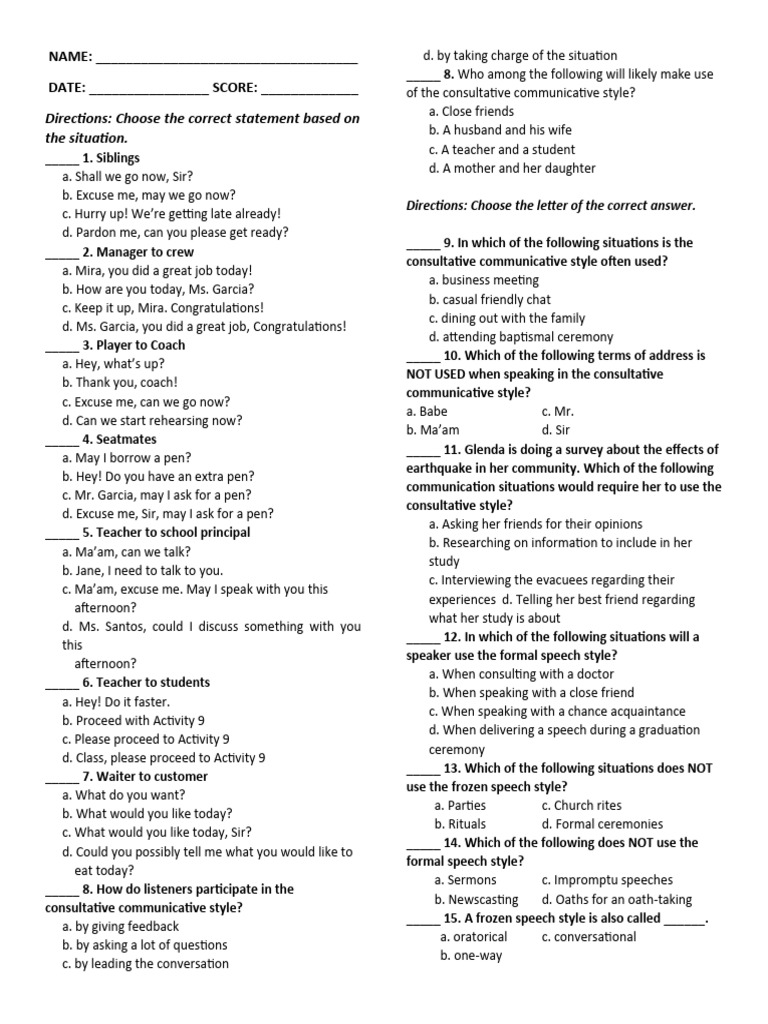 Communicative Styles [Quiz] | PDF