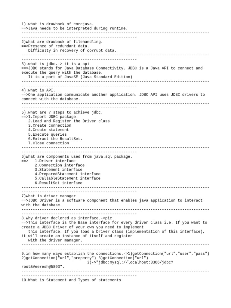 JDBC Q&A | PDF | Computer Data | Sql