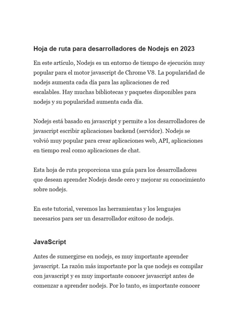Hoja de Ruta para Desarrolladores de Nodejs en 2023 | PDF | Script Java | Ingeniería de Sistemas