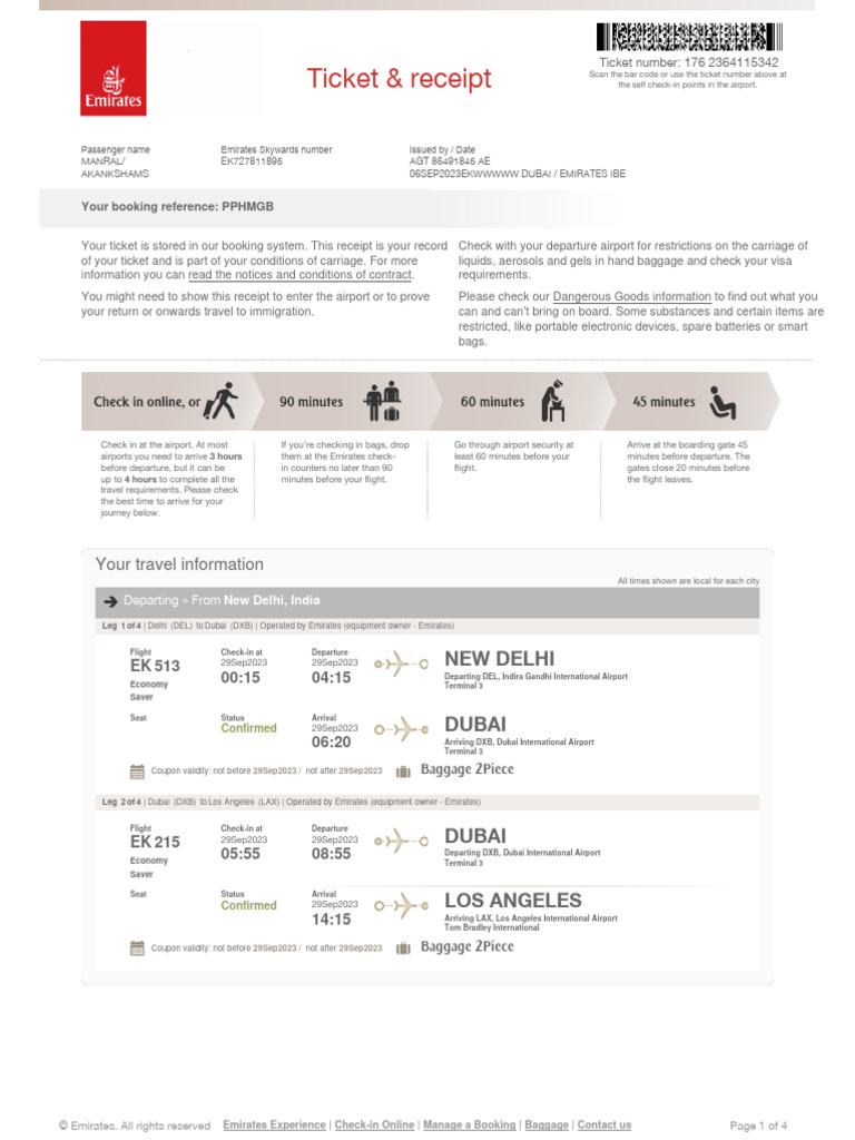 Emirates Ticket 1 | PDF | Baggage | Los Angeles International Airport