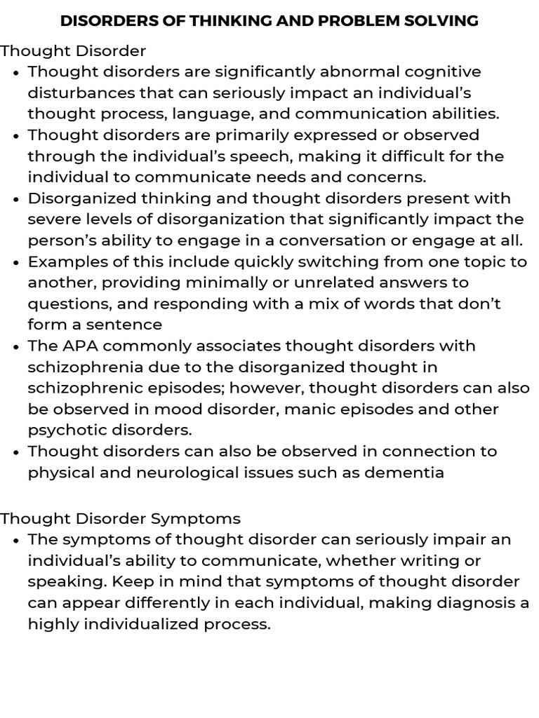Cognitive Psychology Thought Disorder | PDF | Schizophrenia | Mental ...