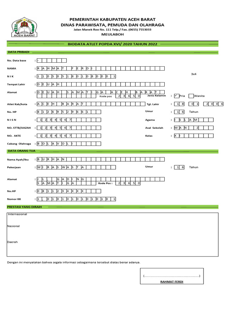 Bio Data Atlet | PDF