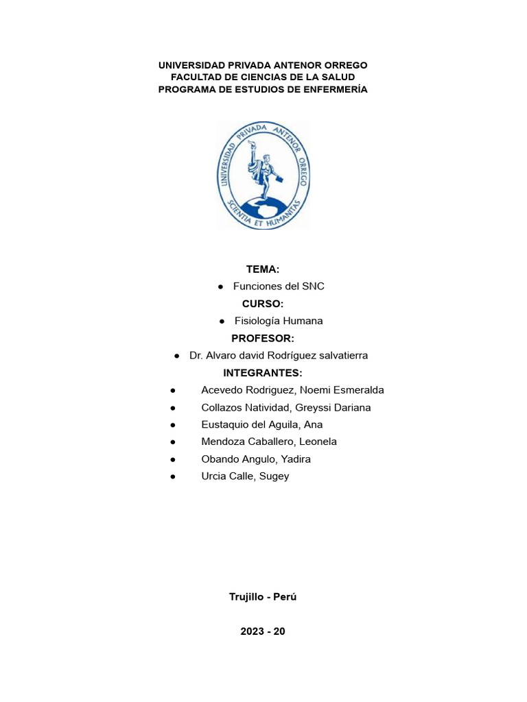 Funciones Del SNC | PDF | Sistema nervioso | Sistema nervioso central