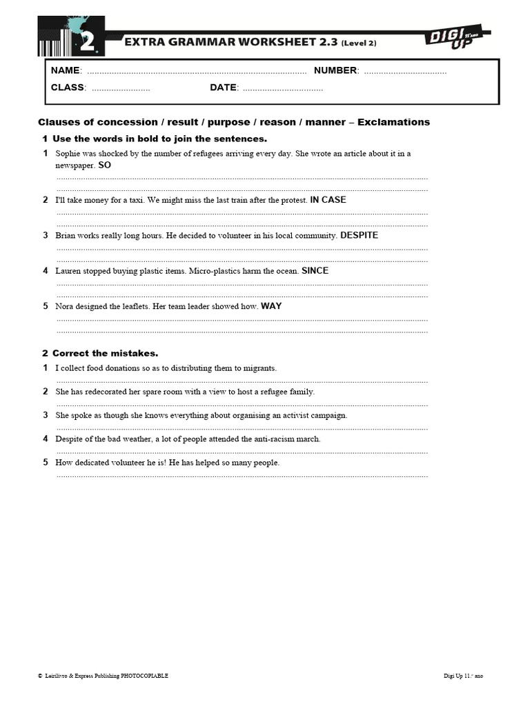 Grammar Worksheet - Clauses - Exclamations | PDF | Linguistics