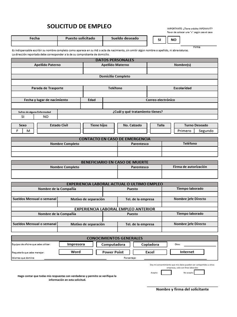 Solicitud de Empleo | PDF | Informática