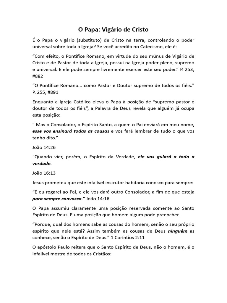O Papa como Vigário de Cristo: Reflexões | PDF | Papa | Igreja católica