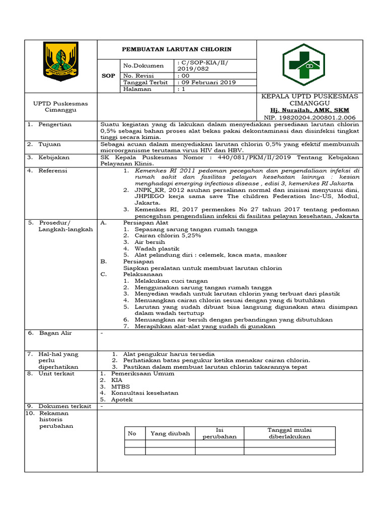 5. sop Pembuatan Larutan Chlorine | PDF