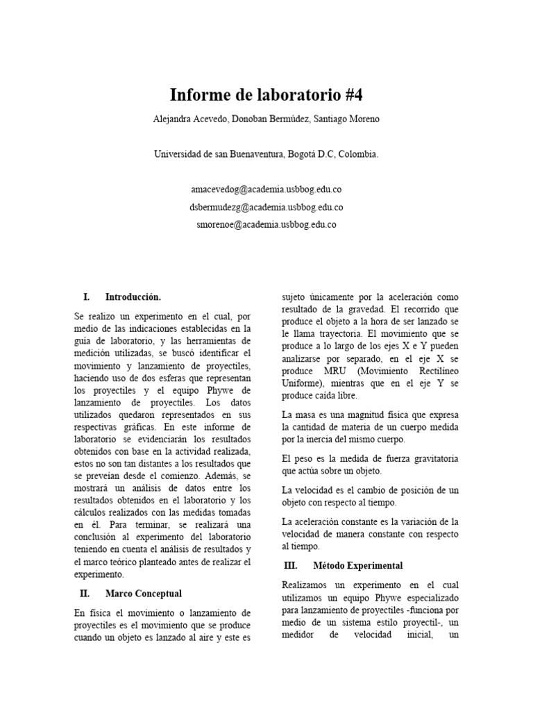 Laboratorio Fisica 4 Proyectiles Descargar Gratis Pdf Aceleración