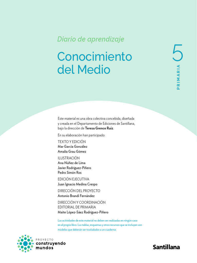 Cuad Eval Diario de Aprendizaje Conocimiento Del Medio 5 CM | Descargar ...