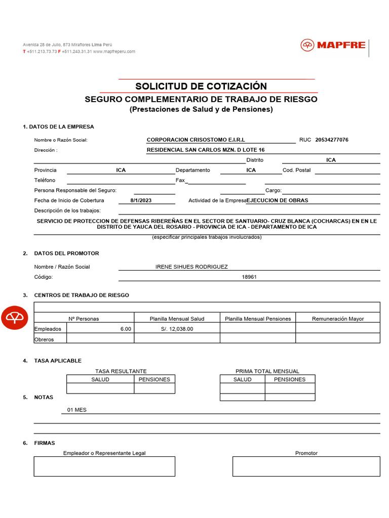 FORMATO MAFRE SCTR | PDF