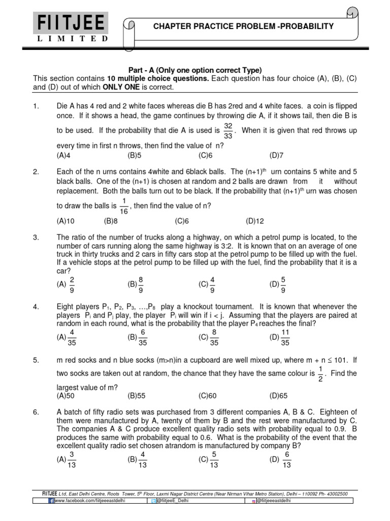 Advanced questions on probability | PDF | Numbers | Odds