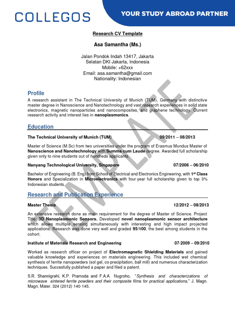 Research CV for Nanotechnology Expert | PDF | Physical Sciences ...