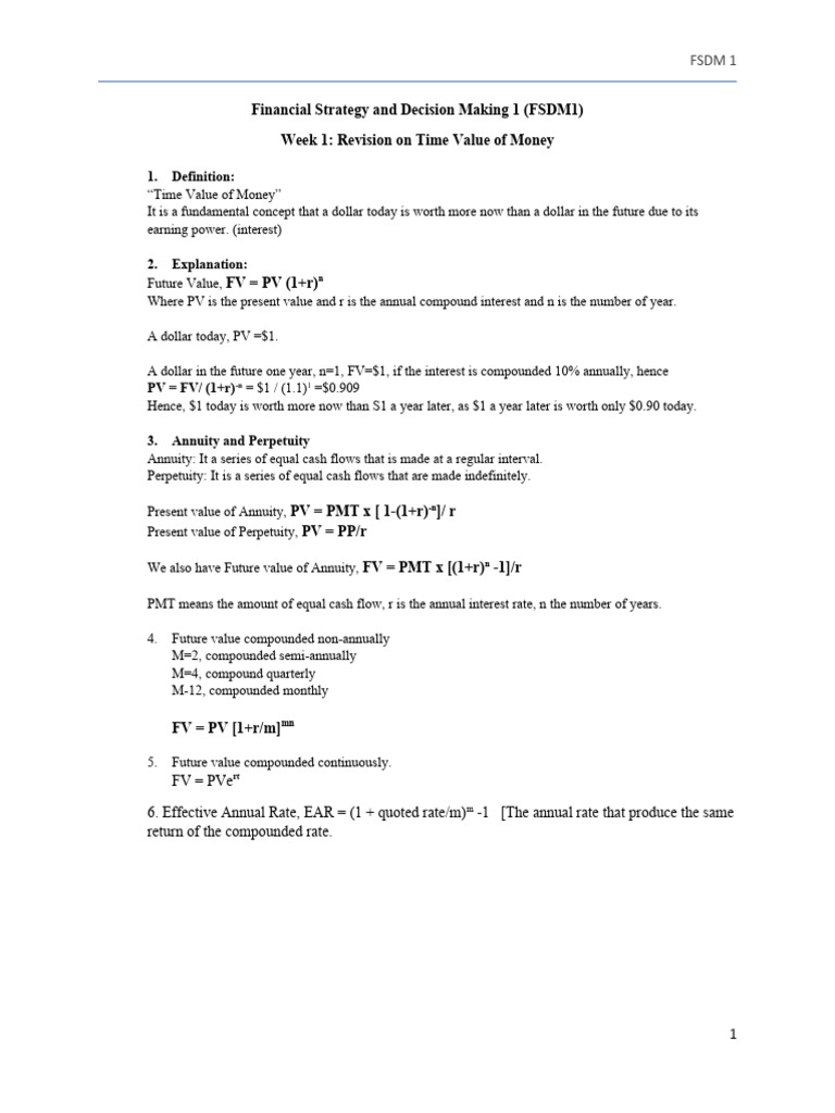 FSDM 1 TMV Exercise | PDF | Interest | Present Value