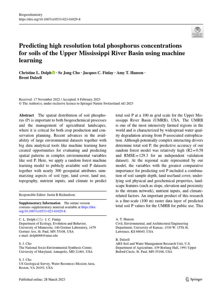 Predicting High Resolution Total Phosphorus Concentrations For Soils of The Upper Mississippi ...