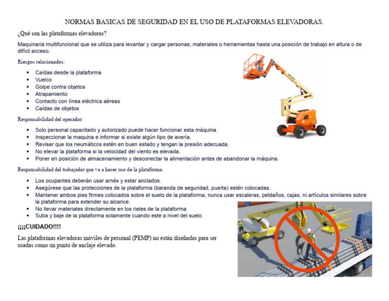Normas Basicas de Seguridad en El Uso de Plataformas Elevadoras | PDF