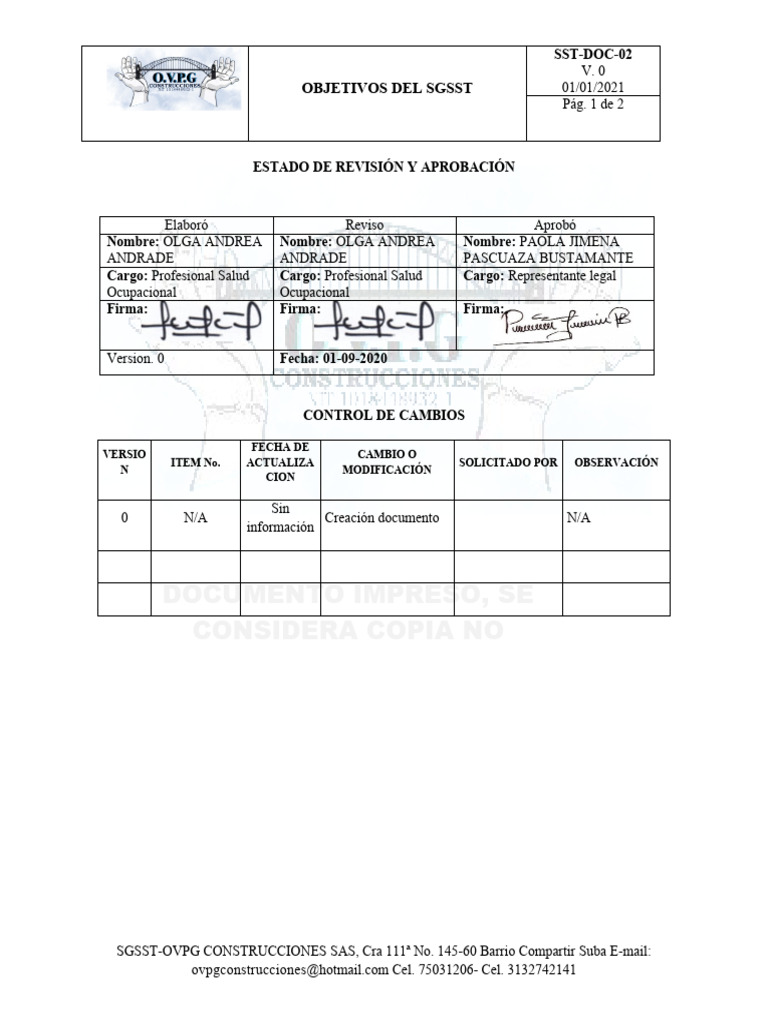 Sst-Doc-01 Objetivos de SG-SST | PDF | Valores