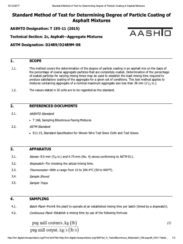 T 195-11 (2015) Determining Degree of Particle Coating of Asphalt ...