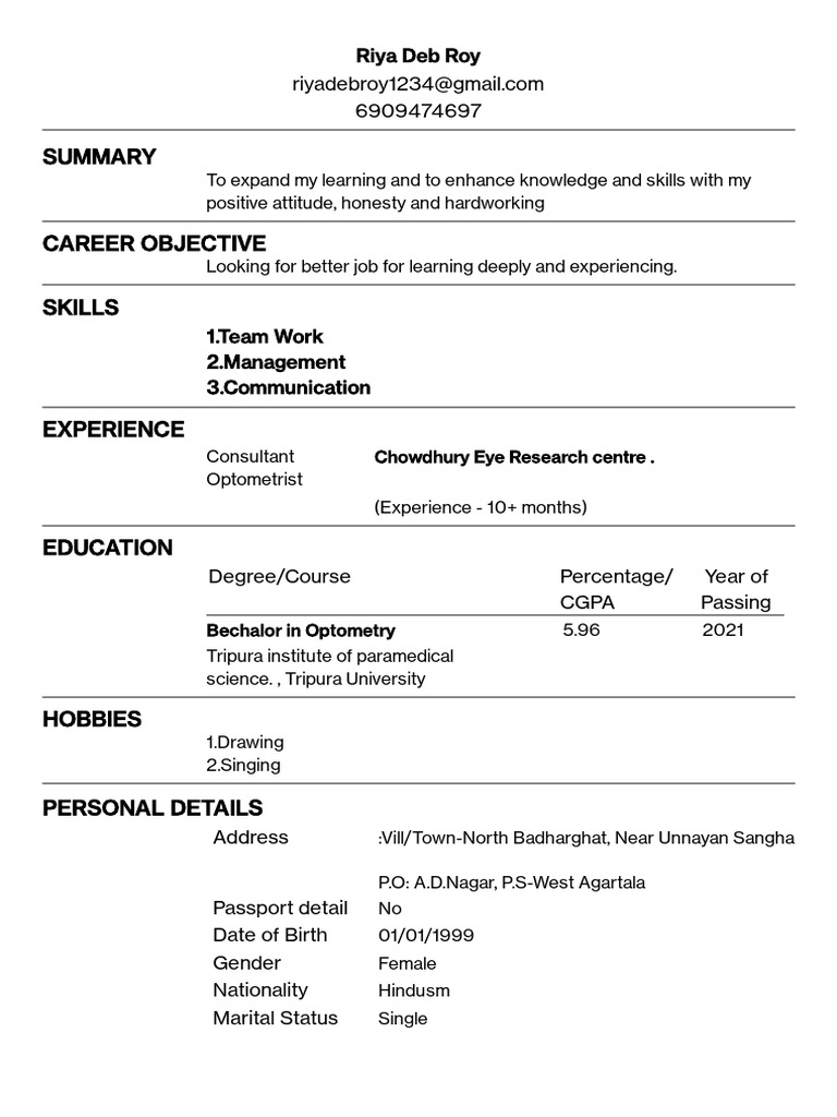 Resume Riya Deb Roy Format5 | PDF