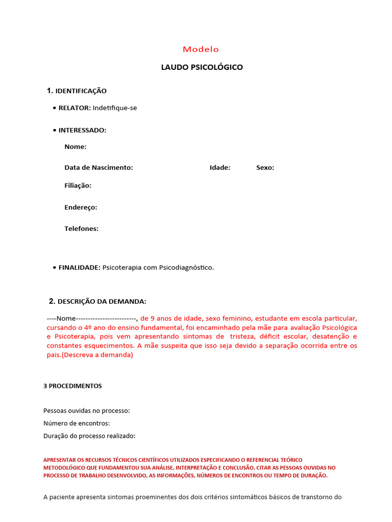 Modelo de Laudo | PDF | Espectro do autismo | Saúde mental