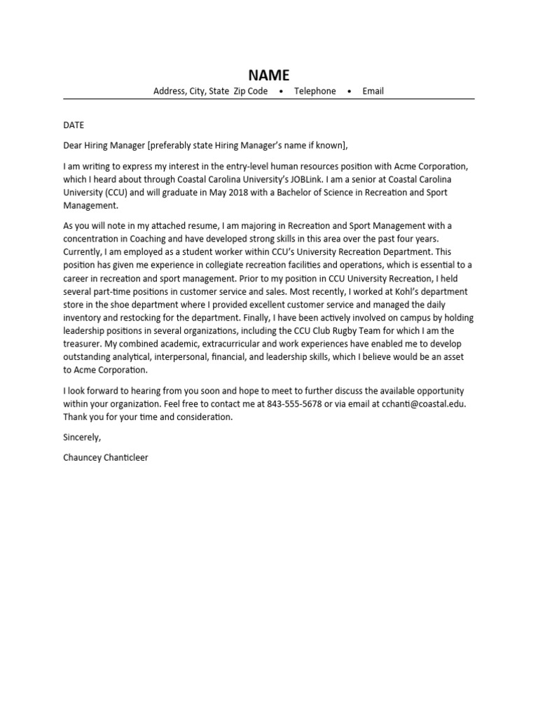 Ccu Cover Letter Template 1 1 | PDF | Career & Growth | Finance & Money ...