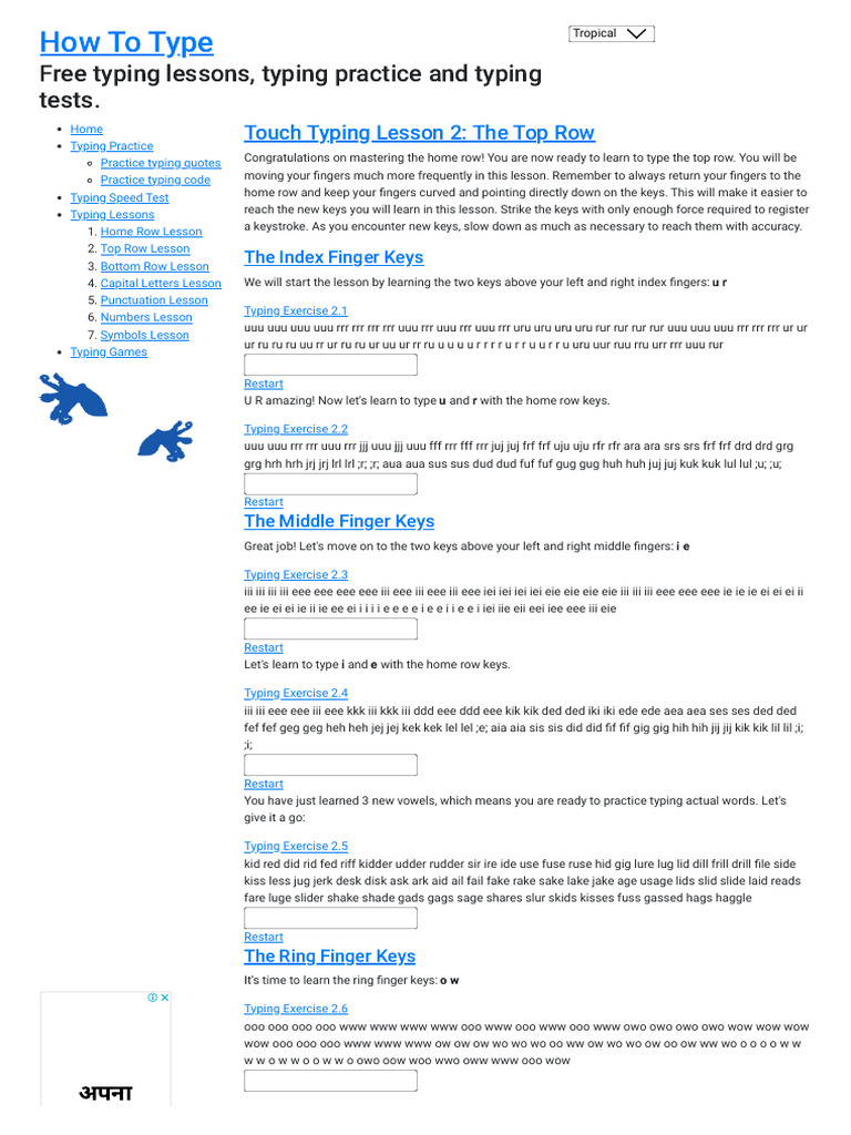 Touch Typing Lesson 2 - The Top Row - How To Type - Free Typing Lessons ...