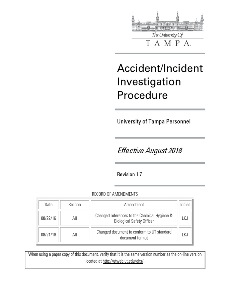 University of Tampa Incident Investigation Guide | PDF | Occupational ...