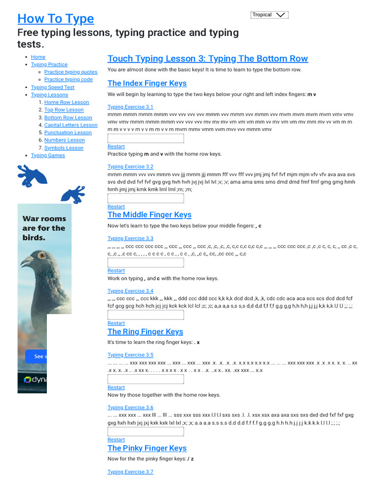 Touch Typing Lesson 3 - The Bottom Row - How To Type - Free Typing ...