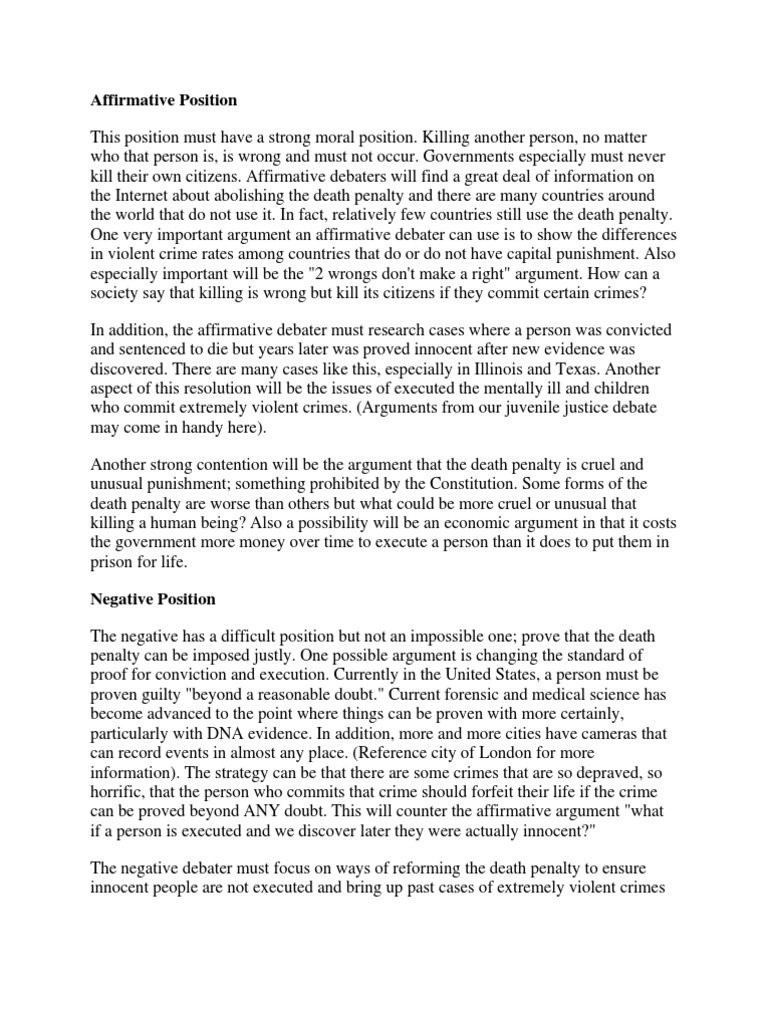 Affirmative Arguments Against Death Penalty | PDF | Capital Punishment ...