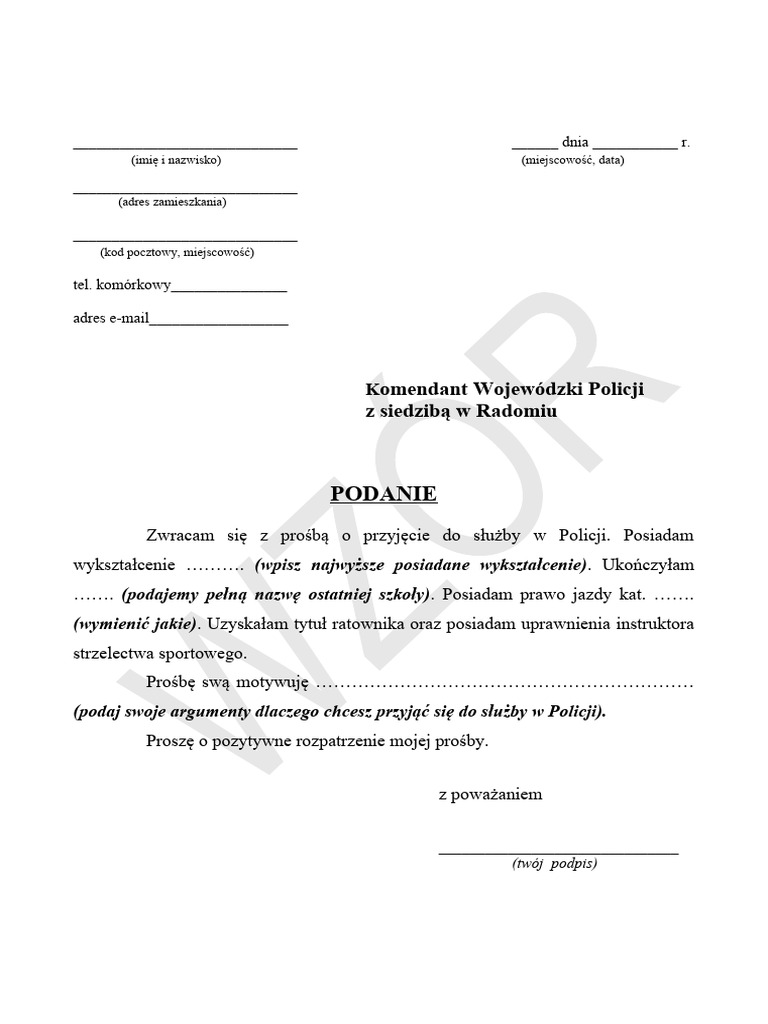 Wzór Podania o Przyjęcie Do Policji | PDF