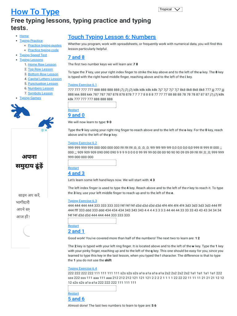 Touch Typing Lesson 6 - Numbers - How To Type - Free Typing Lessons ...