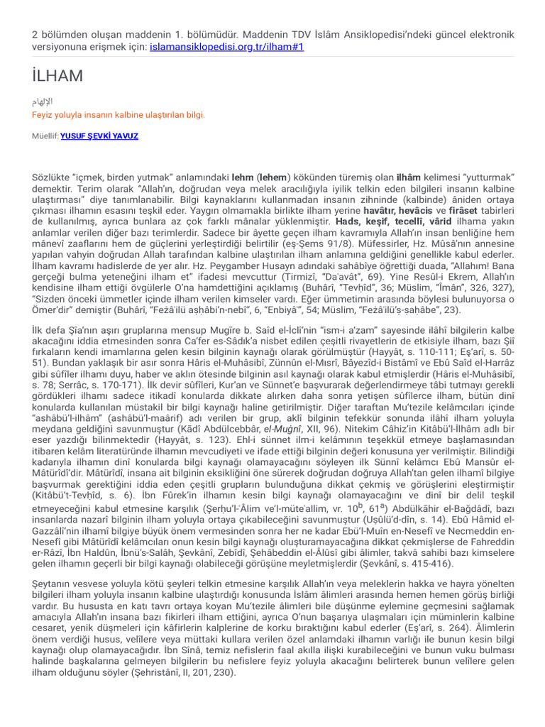 İLHAM - TDV İslâm Ansiklopedisi | PDF