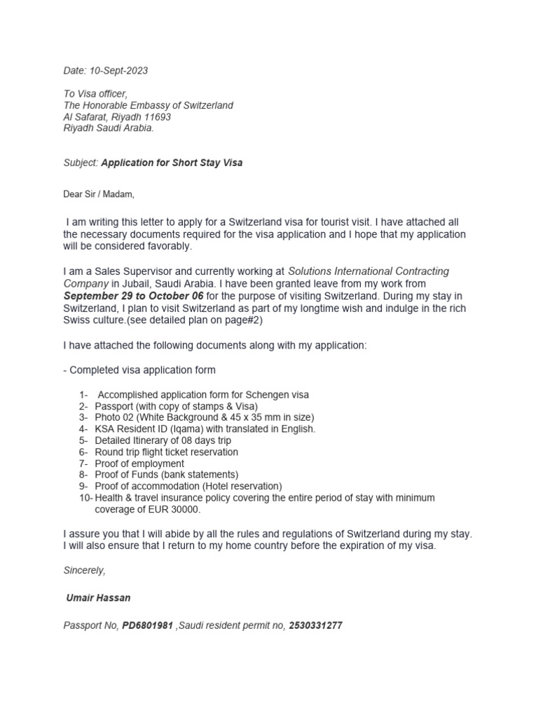 The Honorable Embassy of Switzerland | PDF | Travel Visa | Human Migration