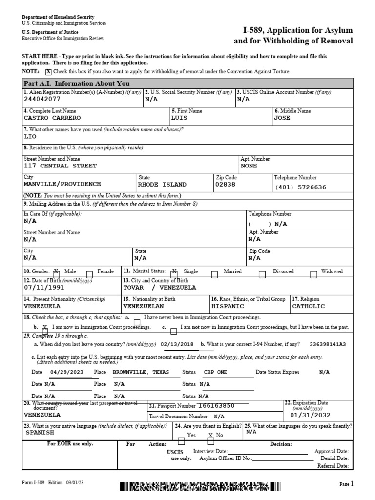 Formulario de Asilo Luis | PDF | Affidavit | Travel Visa