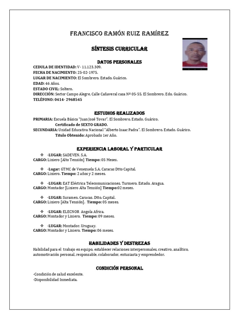 Curriculum Francisco Ramón Ruiz Ramírez | PDF