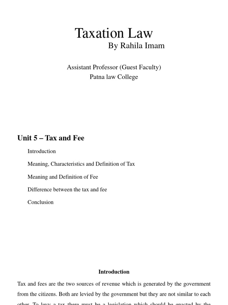 Taxation Law Unit 5 | PDF | Taxes | Fee