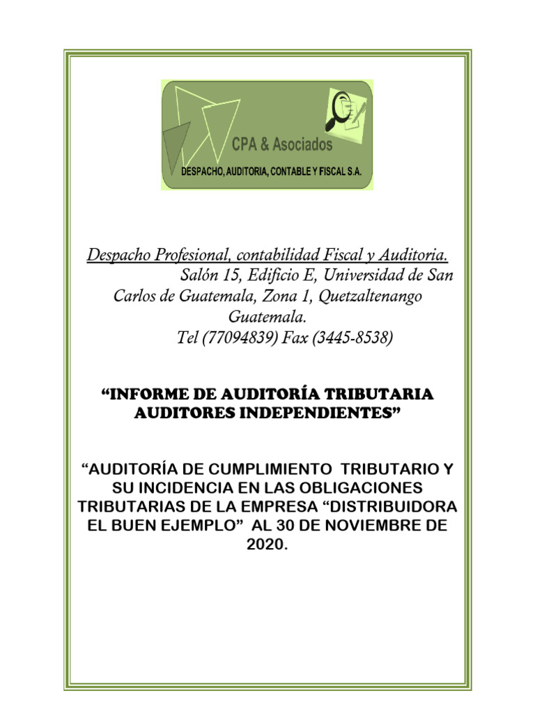 Informe de Auditoria Tributaria Empresa EL BUEN EJEMPLO | PDF