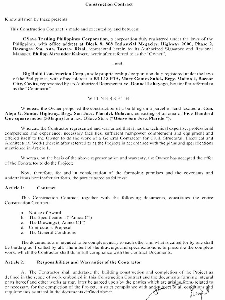 Construction Contract - San Jose Plaridel-1 - Compressed | PDF